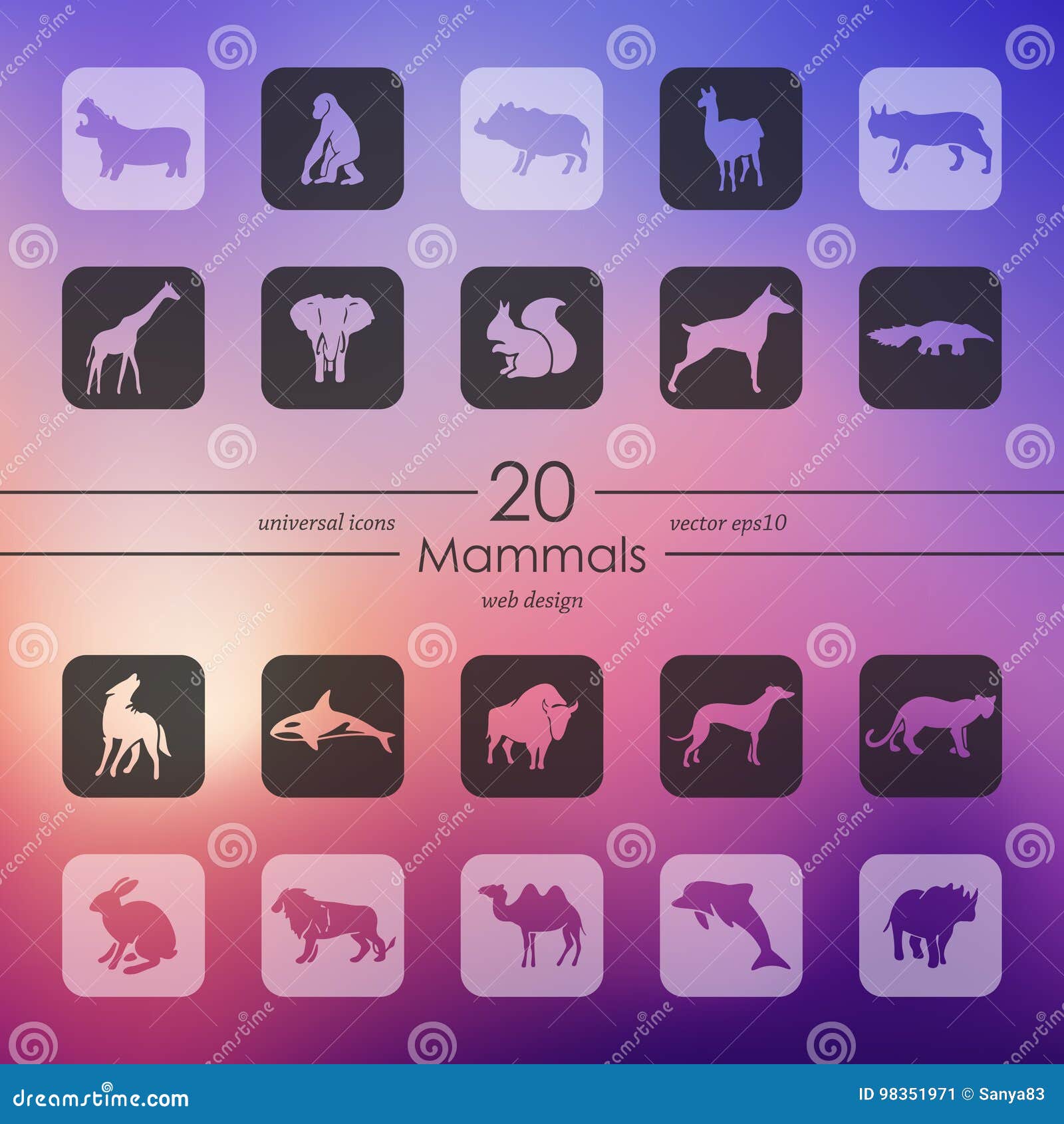 Set of mammals icons stock vector. Illustration of giraffe - 98351971