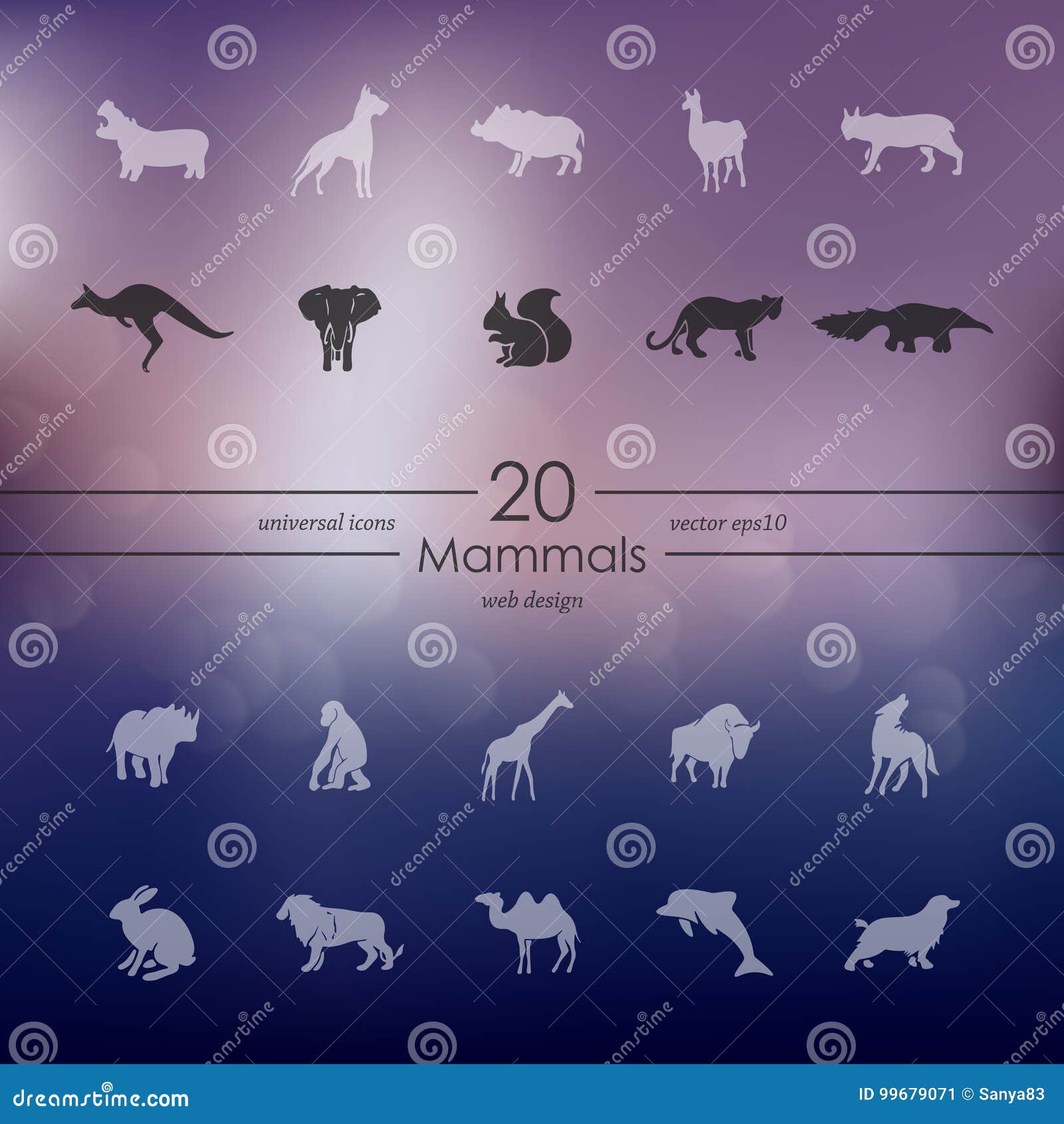 Set of mammals icons stock vector. Illustration of hippopotamus - 99679071