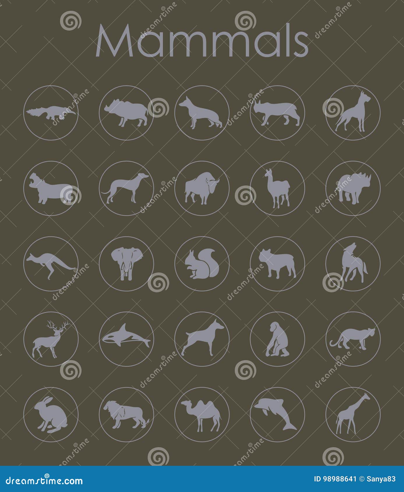 Set of Mammals Simple Icons Stock Vector - Illustration of cheetah ...