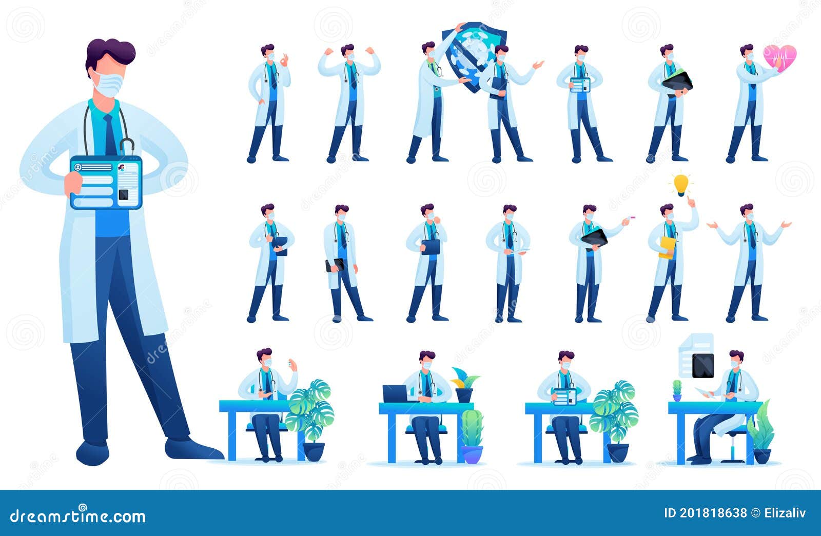 Set of Man Doctor. Presentation in Various in Various Poses and Actions ...