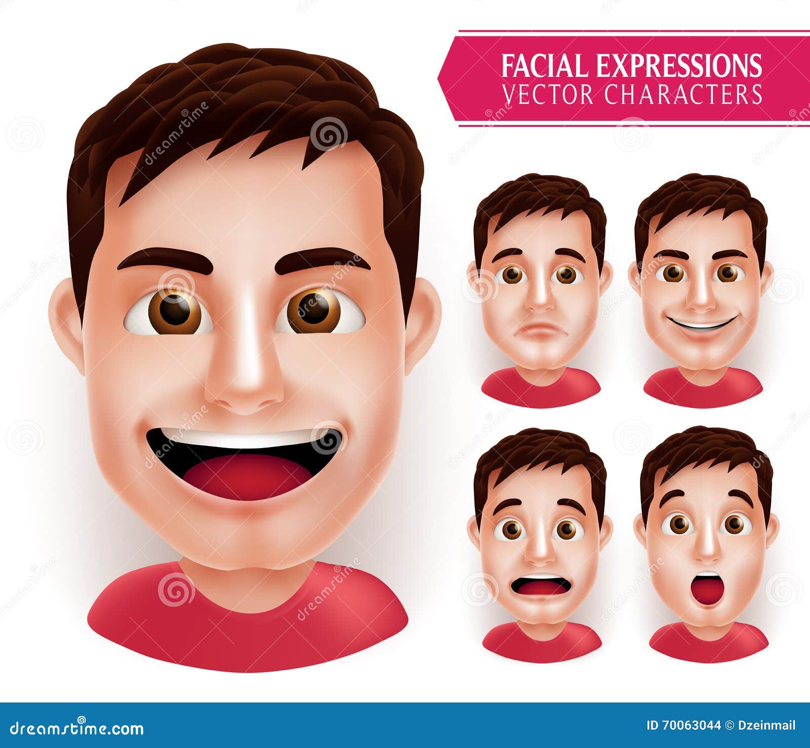 Set Man Head Emotions in 3D Realistic with Different Facial Expression ...