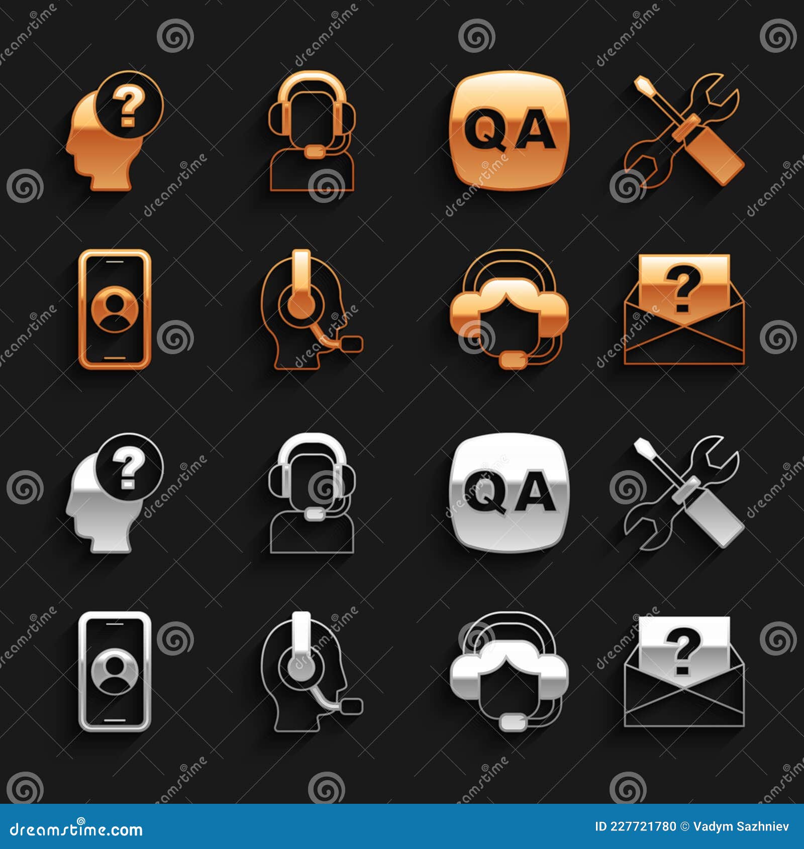 Set Man with a Headset, Screwdriver and Wrench Spanner, Envelope ...