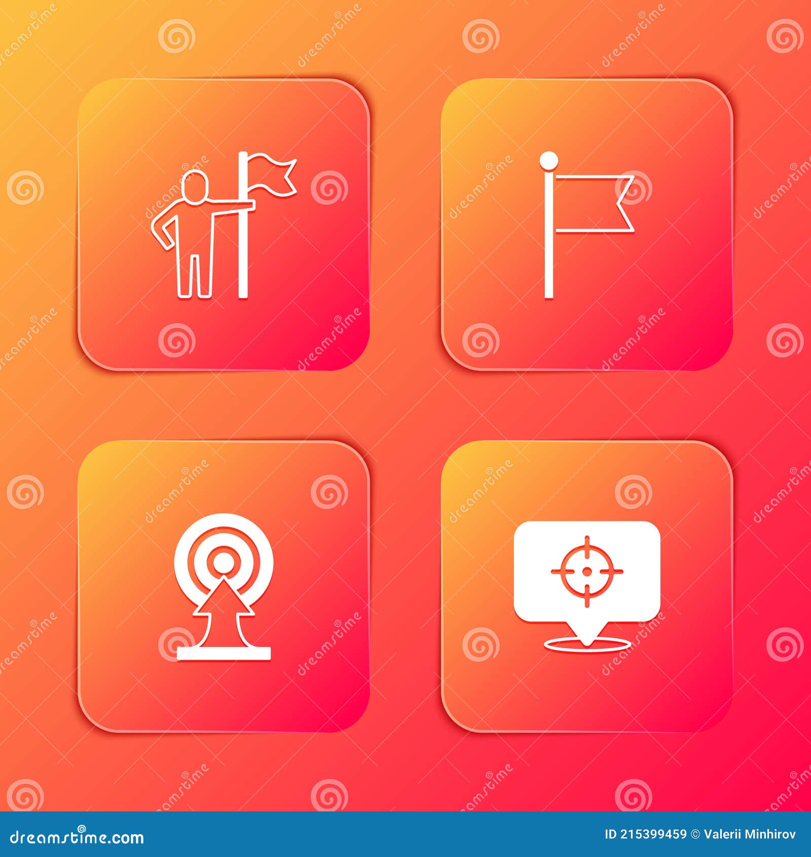 Set Man Holding Flag, Flag, Target with Arrow and Icon. Vector Stock ...