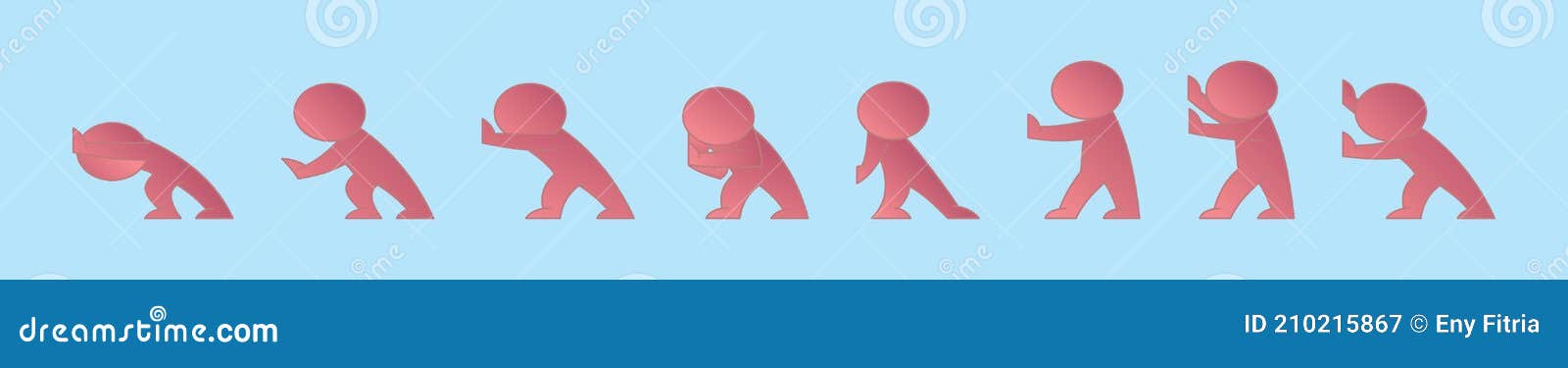 Set of Man Pushing Cartoon Icon Design Template with Various Models ...