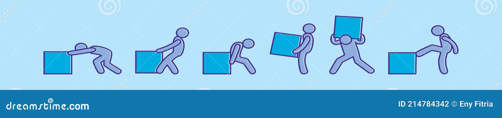 Set of Man Pushing Cartoon Icon Design Template with Various Models ...