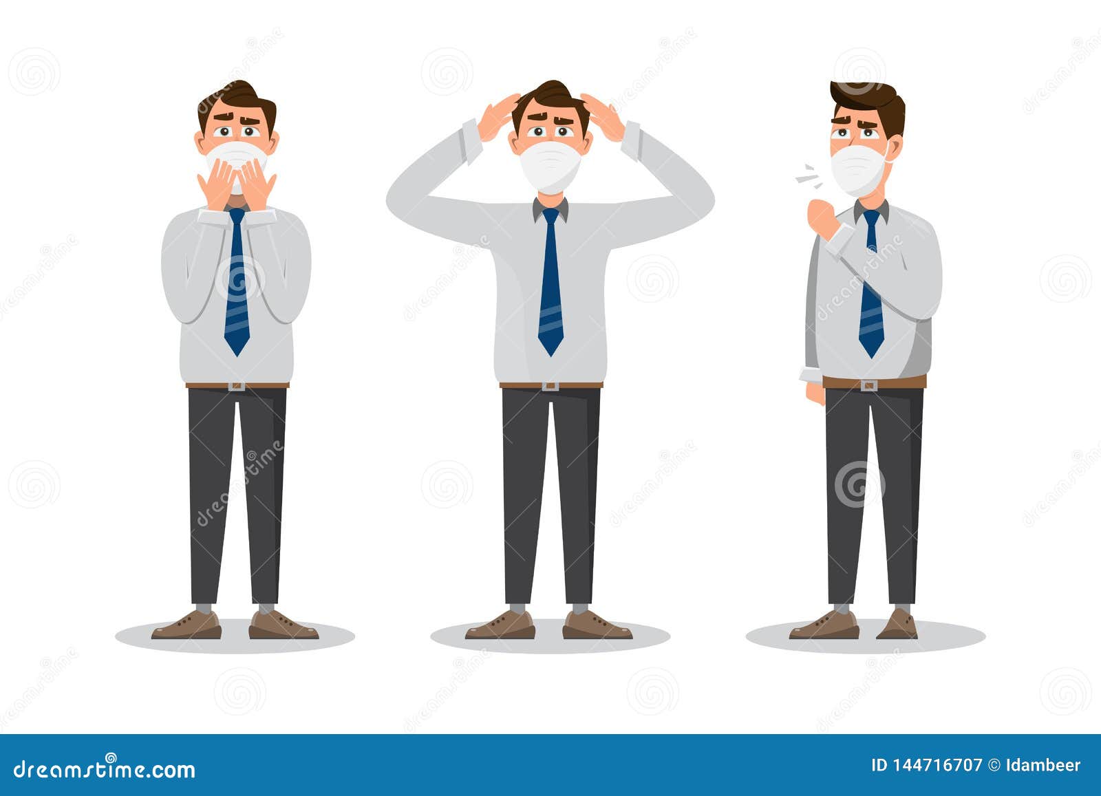 Set of Man Wearing Protective Face Mask in Different Character Stock ...