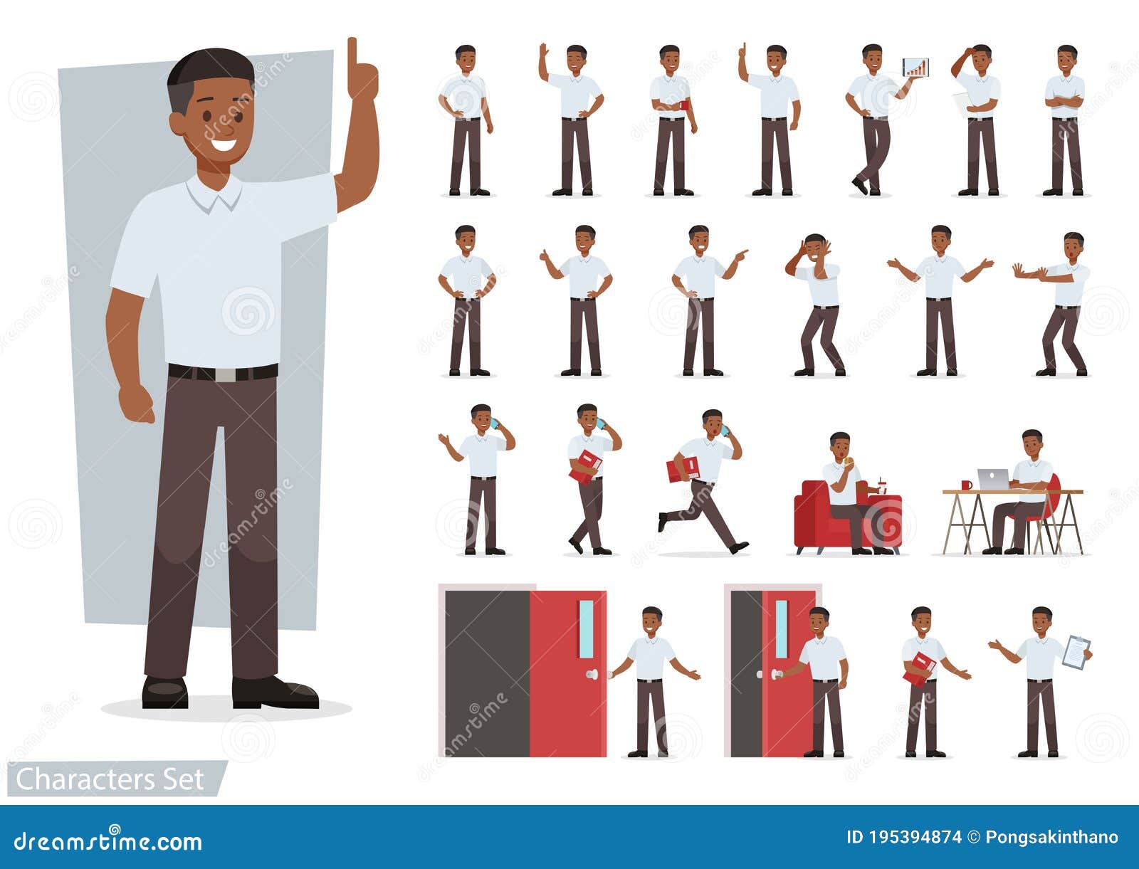 Set of Man Working in Office and Presentation in Various Action. No2 ...