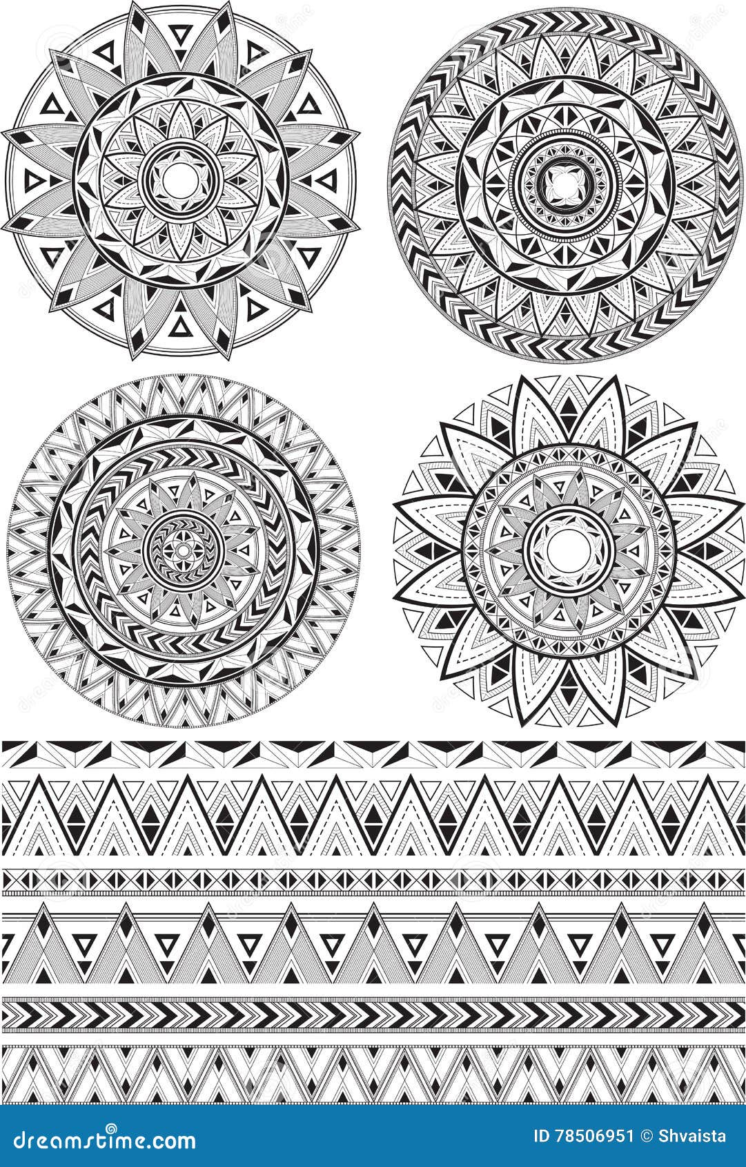 Set mandalas and patterns. stock vector. Illustration of circular ...