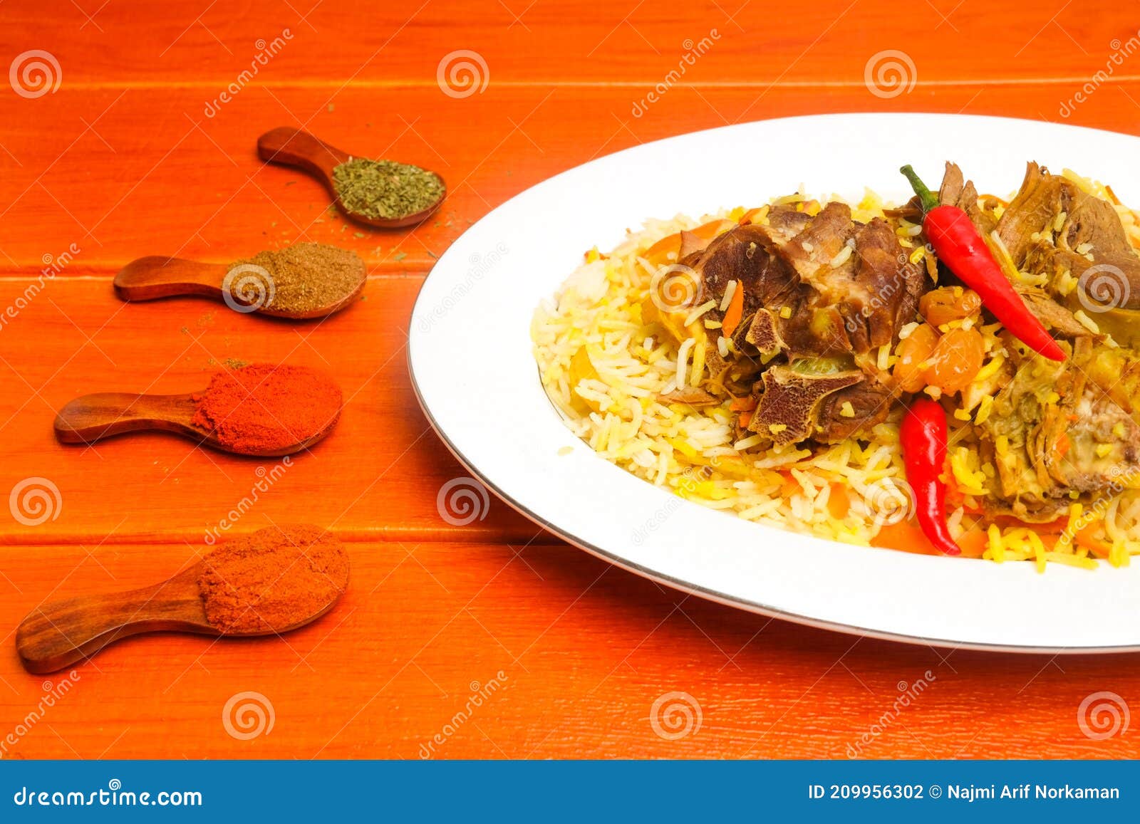 Arab Mandy Rice Or Nasi Arab Mandy With Hot Spicy Chicken. Middle East ...