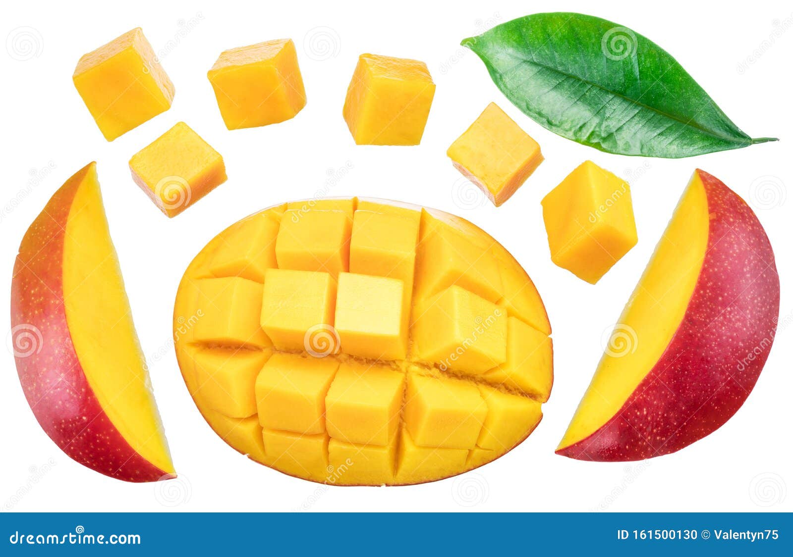 Set of Mango Cubes and Mango Slices Isolated on a White Background ...