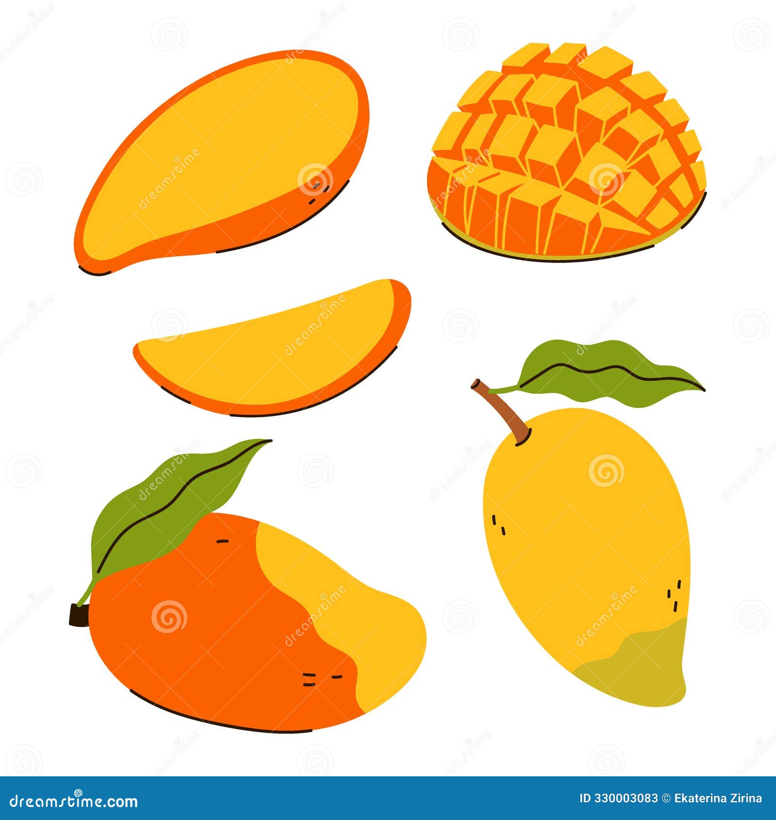 Set of Mango and Mango Slice Isolate on White Background. Vector ...