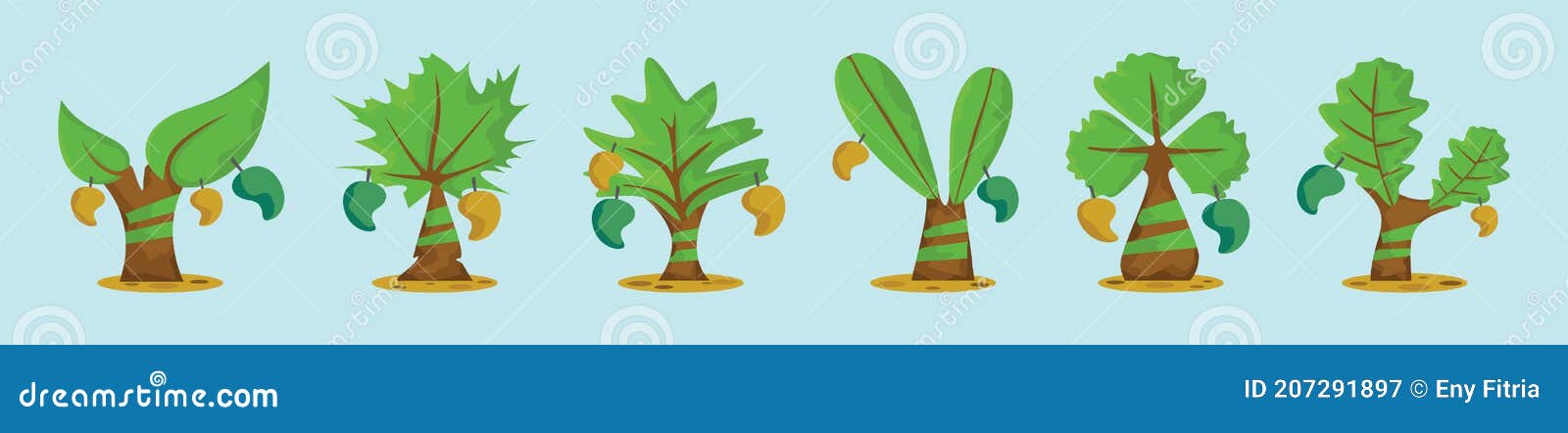 Set of Mango Tree Cartoon Icon Design Template with Various Models ...