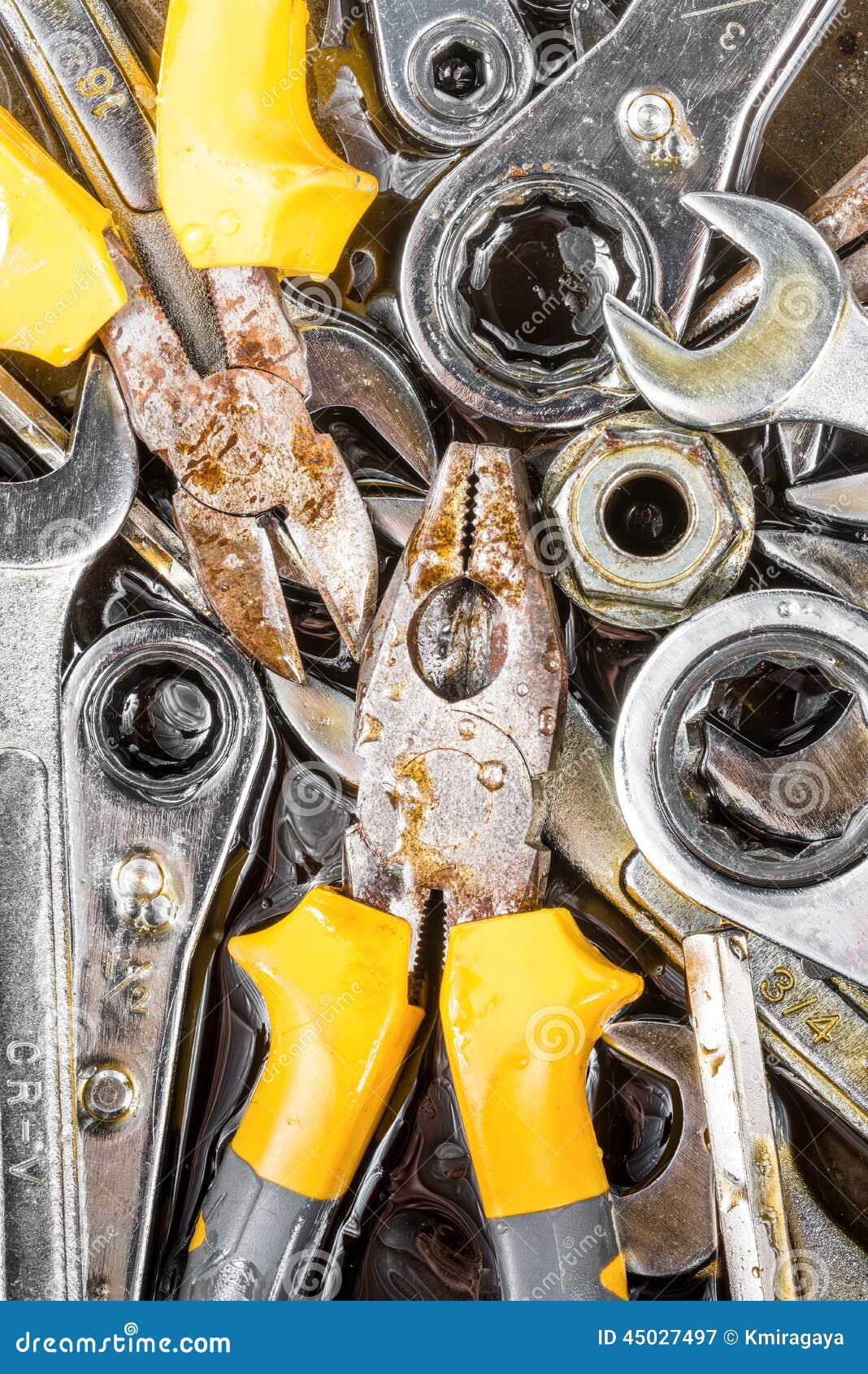 Set of Manual Tools Including Wrenches and Pliers Stock Image - Image ...