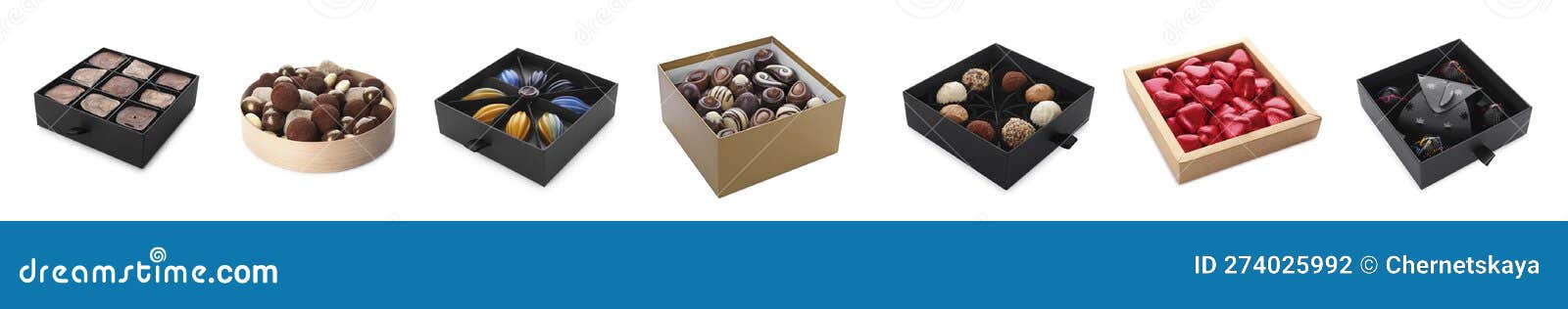 Set of Many Boxes with Tasty Different Chocolate Candies on White ...