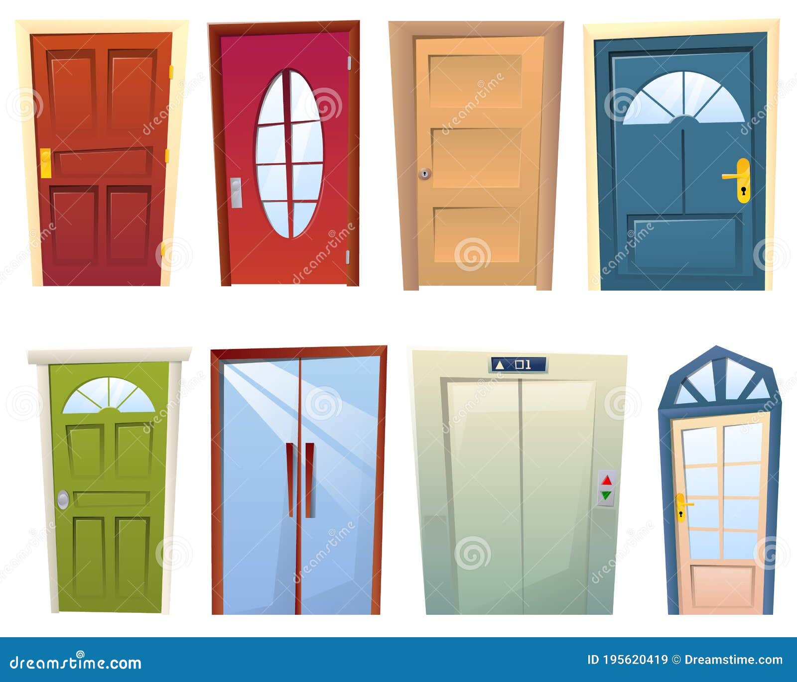 A Set of Many Cartoon Different Doors Stock Illustration - Illustration ...