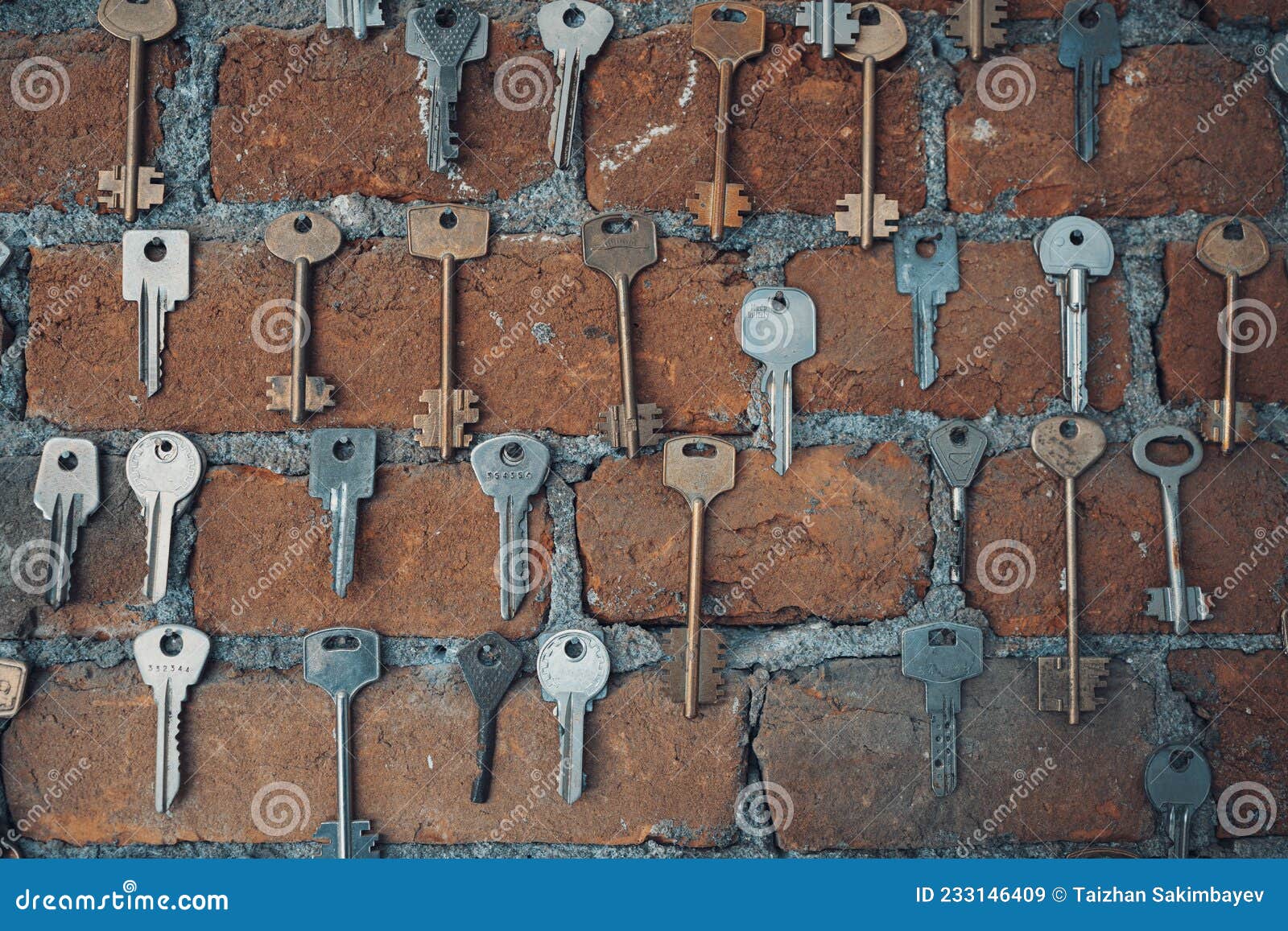 Set of Many Different Keys on Brick Wall Stock Image - Image of concept ...