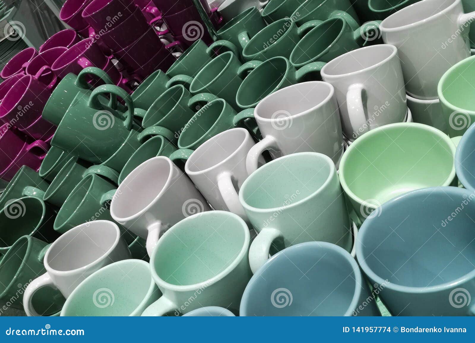 Set of Many Empty Cups Different Colors Abstract Background Stock Photo ...