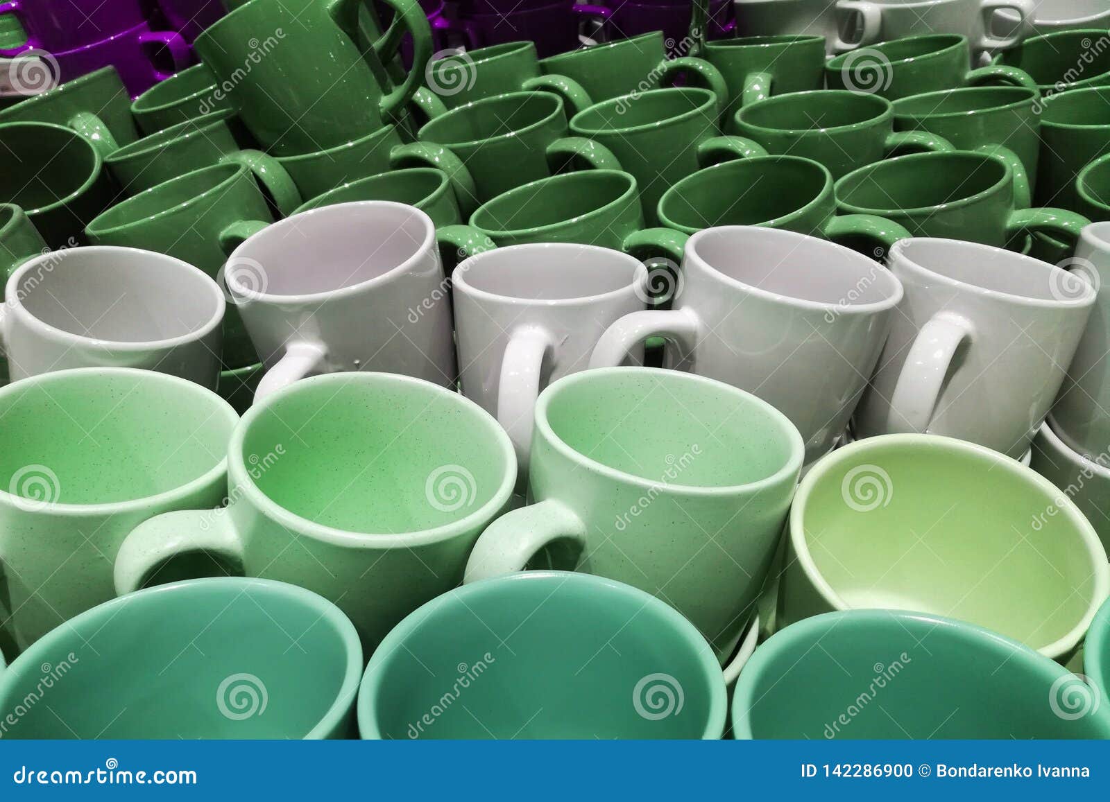 Set of Many Empty Cups Different Colors Abstract Background Stock Photo ...