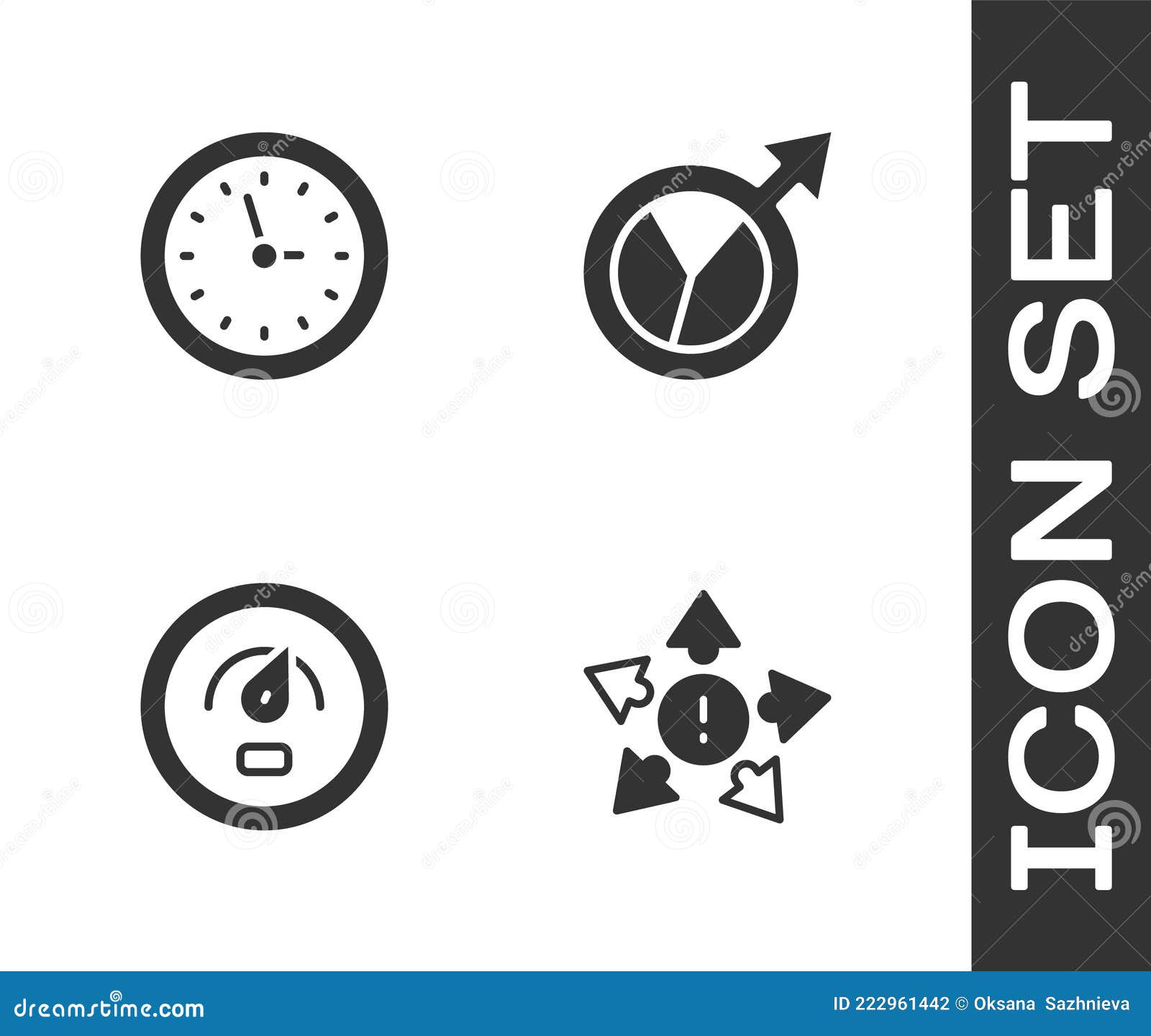 Set Many Ways Directional Arrow, Clock, Digital Speed Meter and Financial Growth Icon. Vector ...