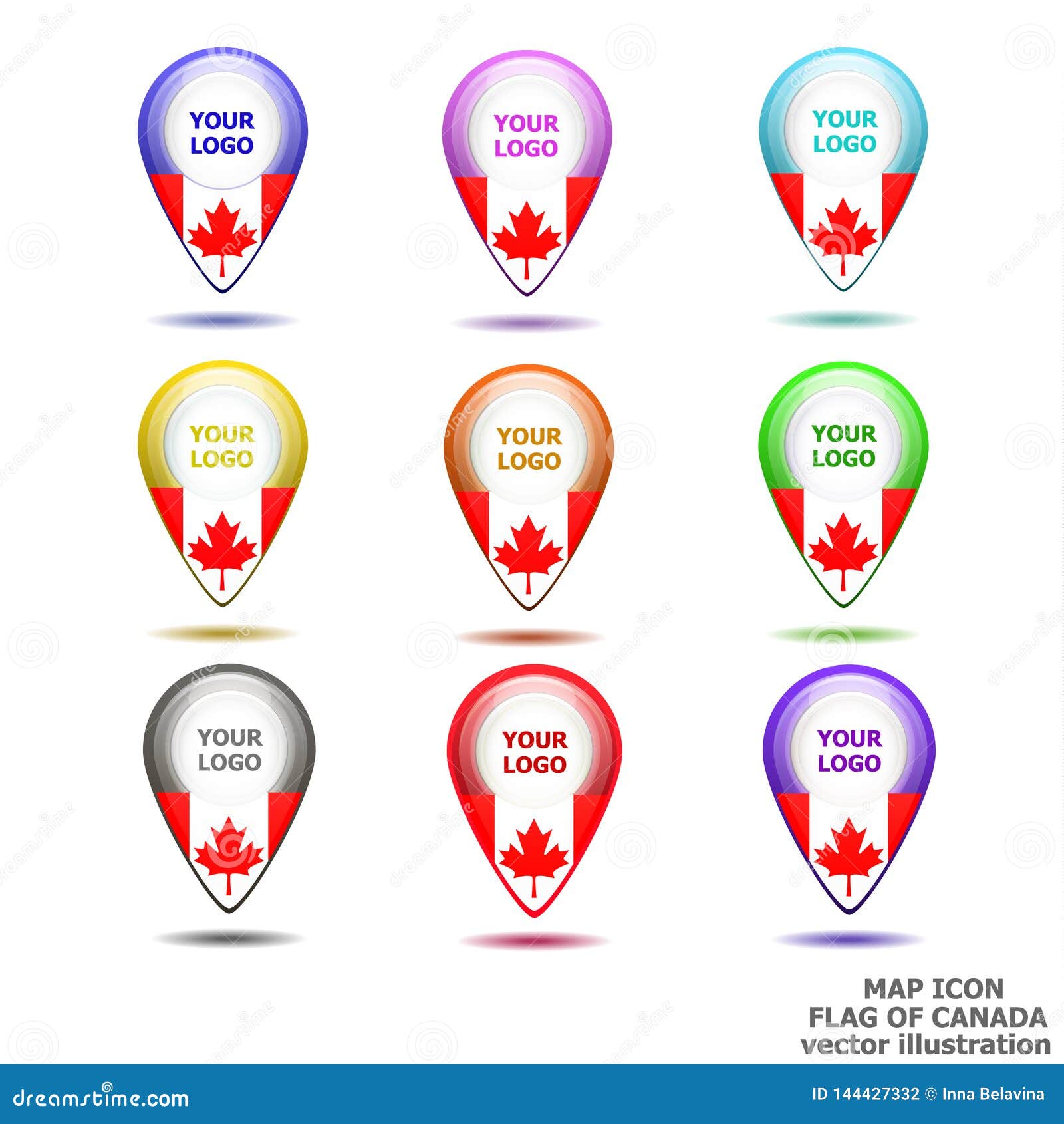 Set of Map Icon with Flag of Canada. Vector Illustration. Stock Vector ...
