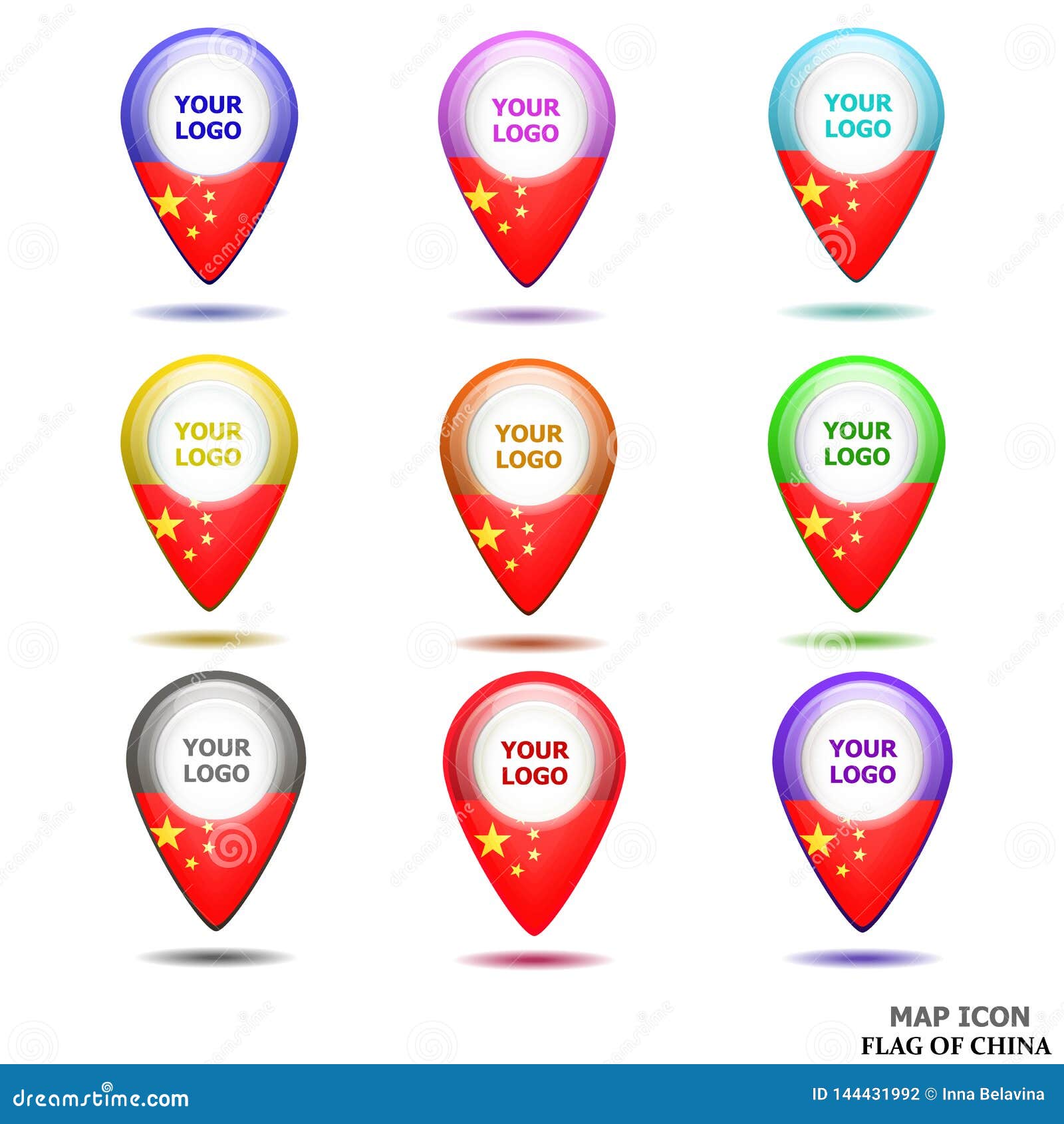 Set of Map Icon with Flag of China. Illustration. Stock Illustration ...