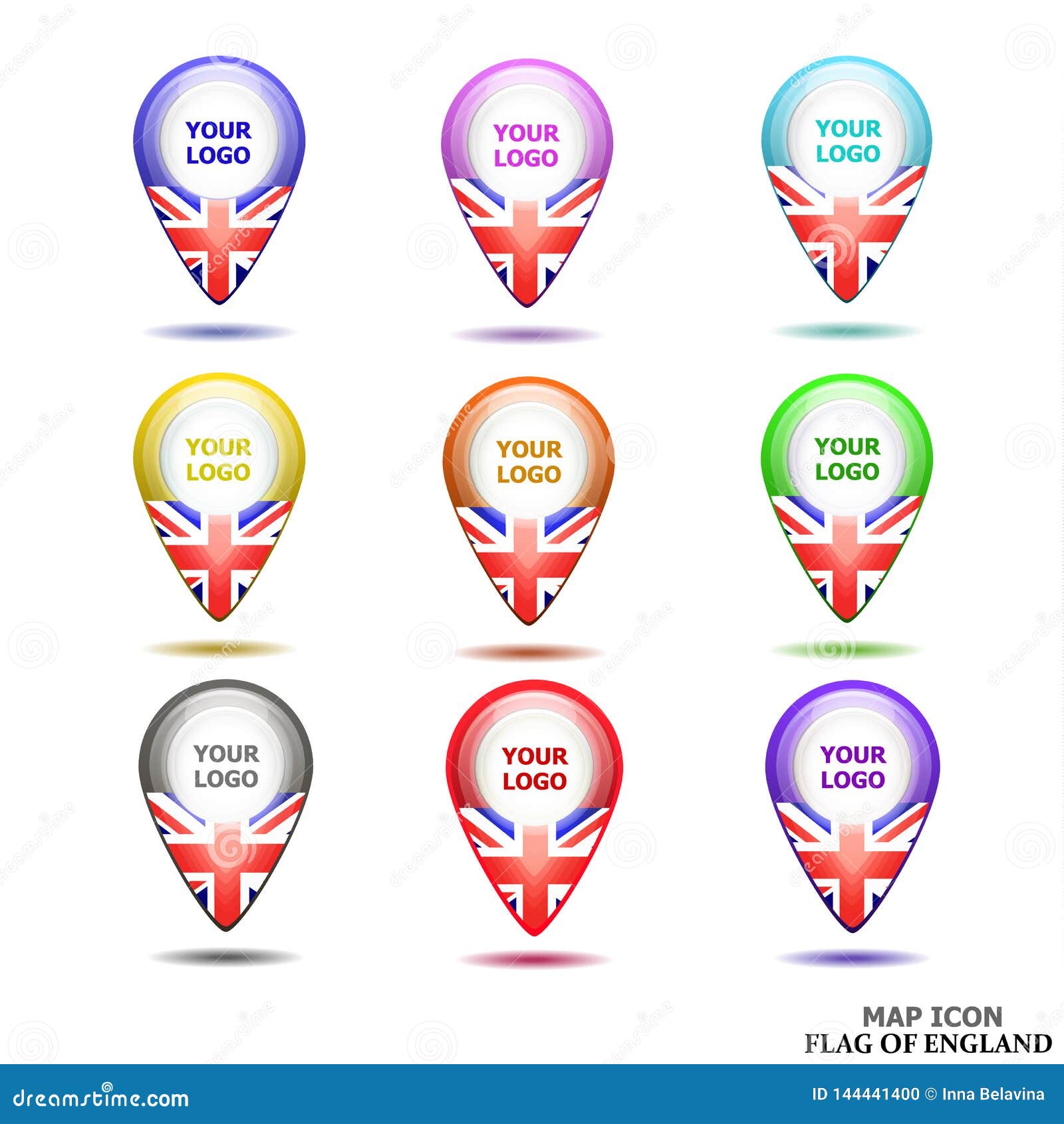 Set of Map Icon with Flag of England. Illustration. Stock Illustration ...