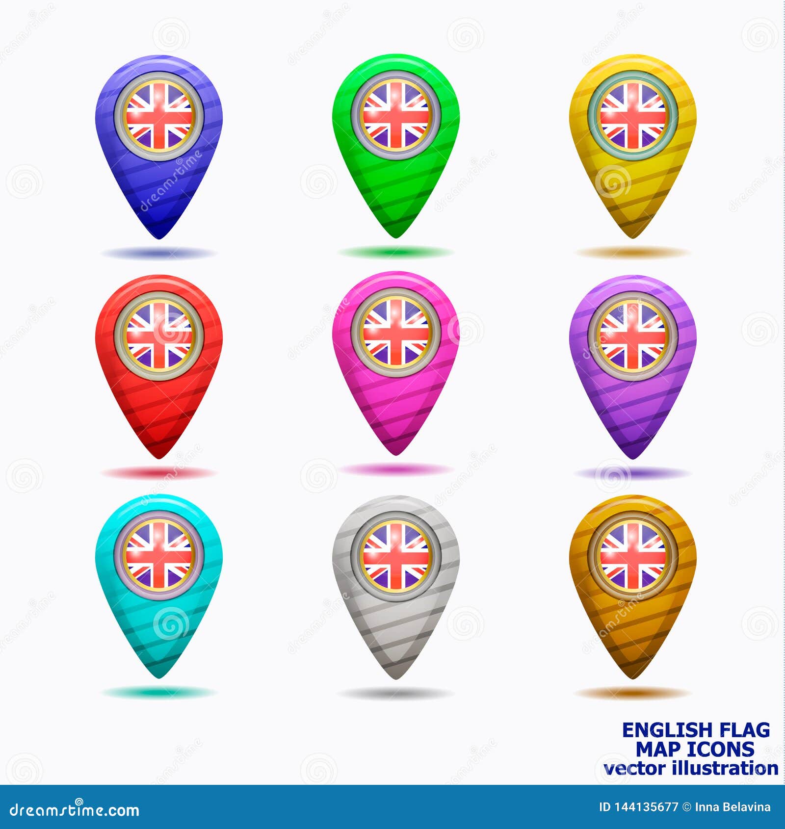 Set of Map Icon with Flag of England. Vector Illustration. Stock Vector ...