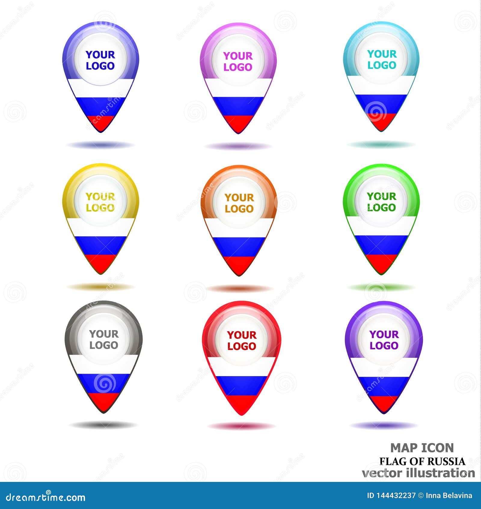 Set of Map Icon with Flag of Russia. Vector Illustration. Stock Vector ...