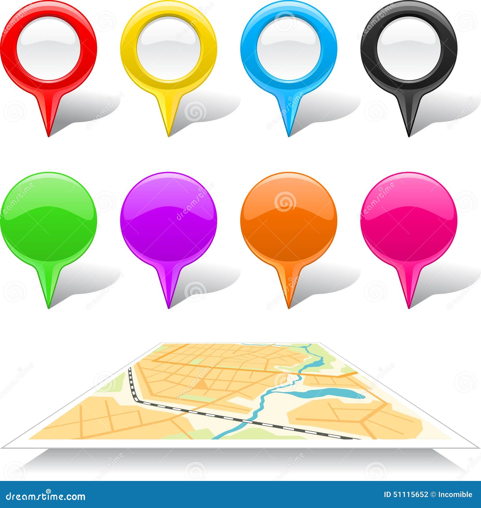 Set of Map Markers and Abstract Map Stock Vector - Illustration of ...