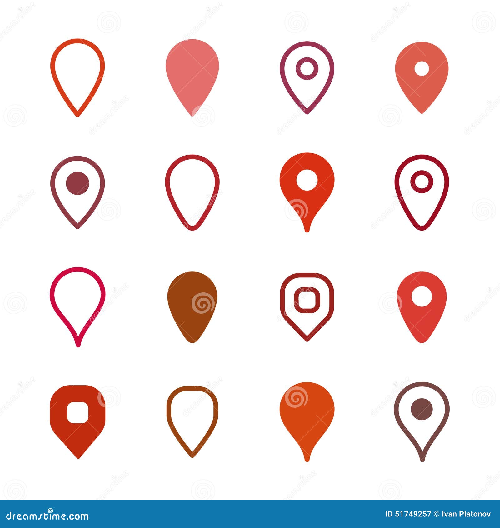 Set of map markers stock vector. Illustration of color - 51749257