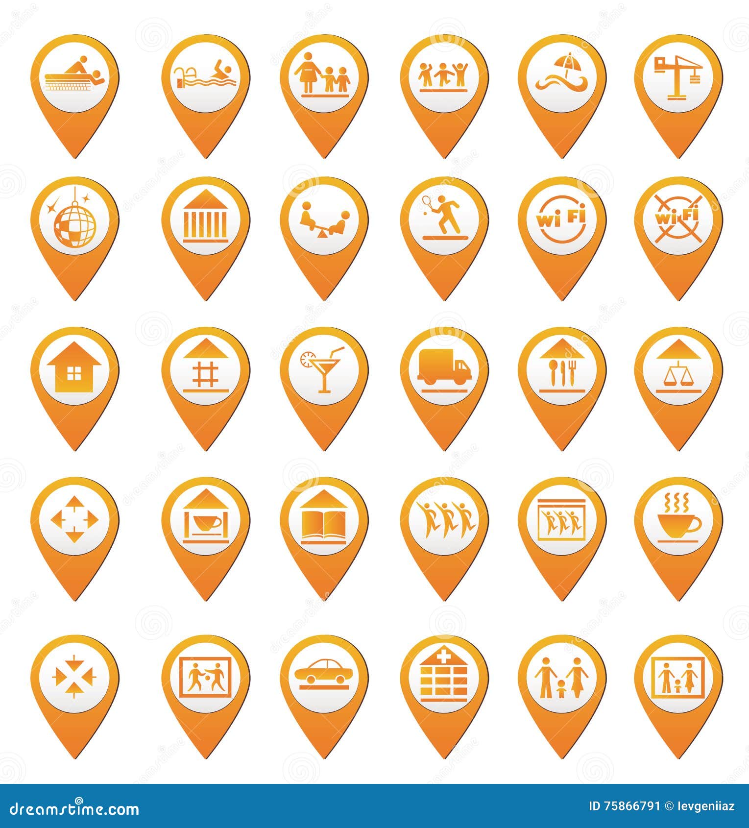 Set of map markings stock vector. Illustration of kindergarten - 75866791