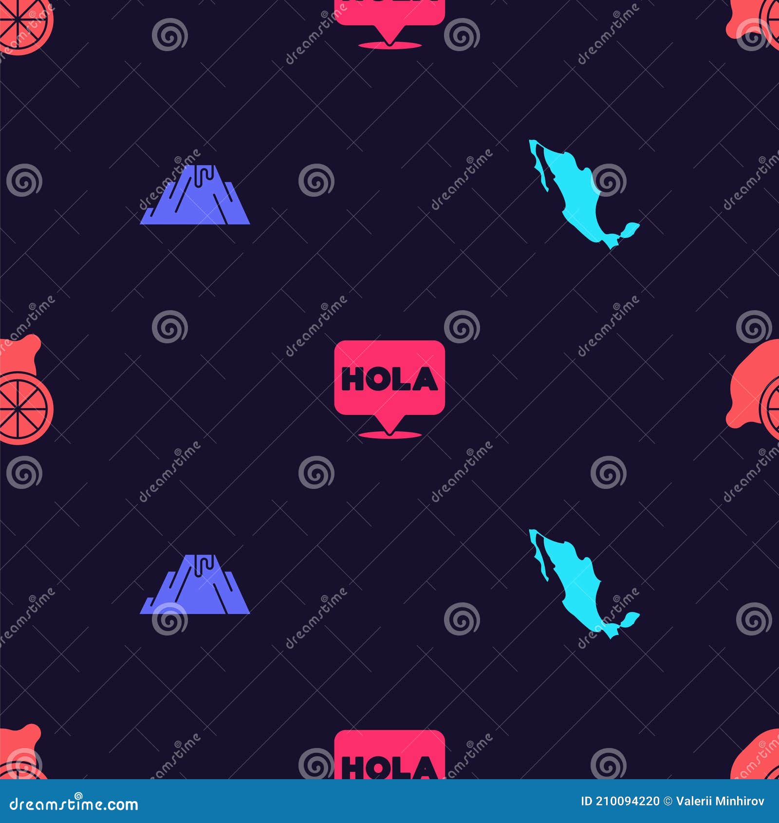 Set Map of Mexican, Volcano Eruption with Lava, Hola and Lemon on ...