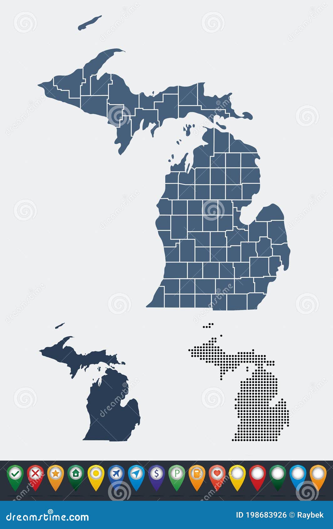 Map of Michigan state stock illustration. Illustration of state - 198683926