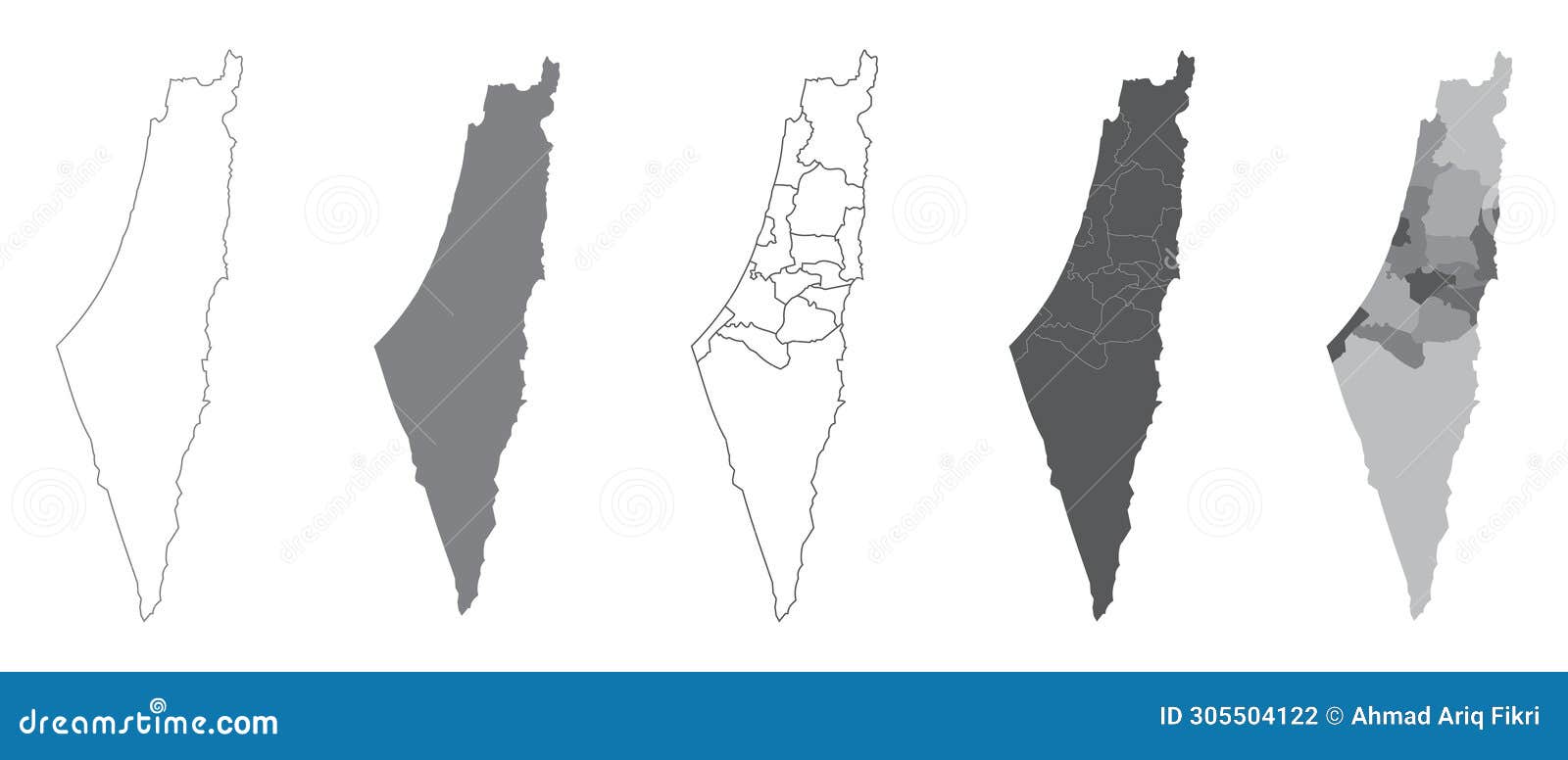 Set Map of Palestine. Detailed Map of Palestine. Grey Silhouette ...