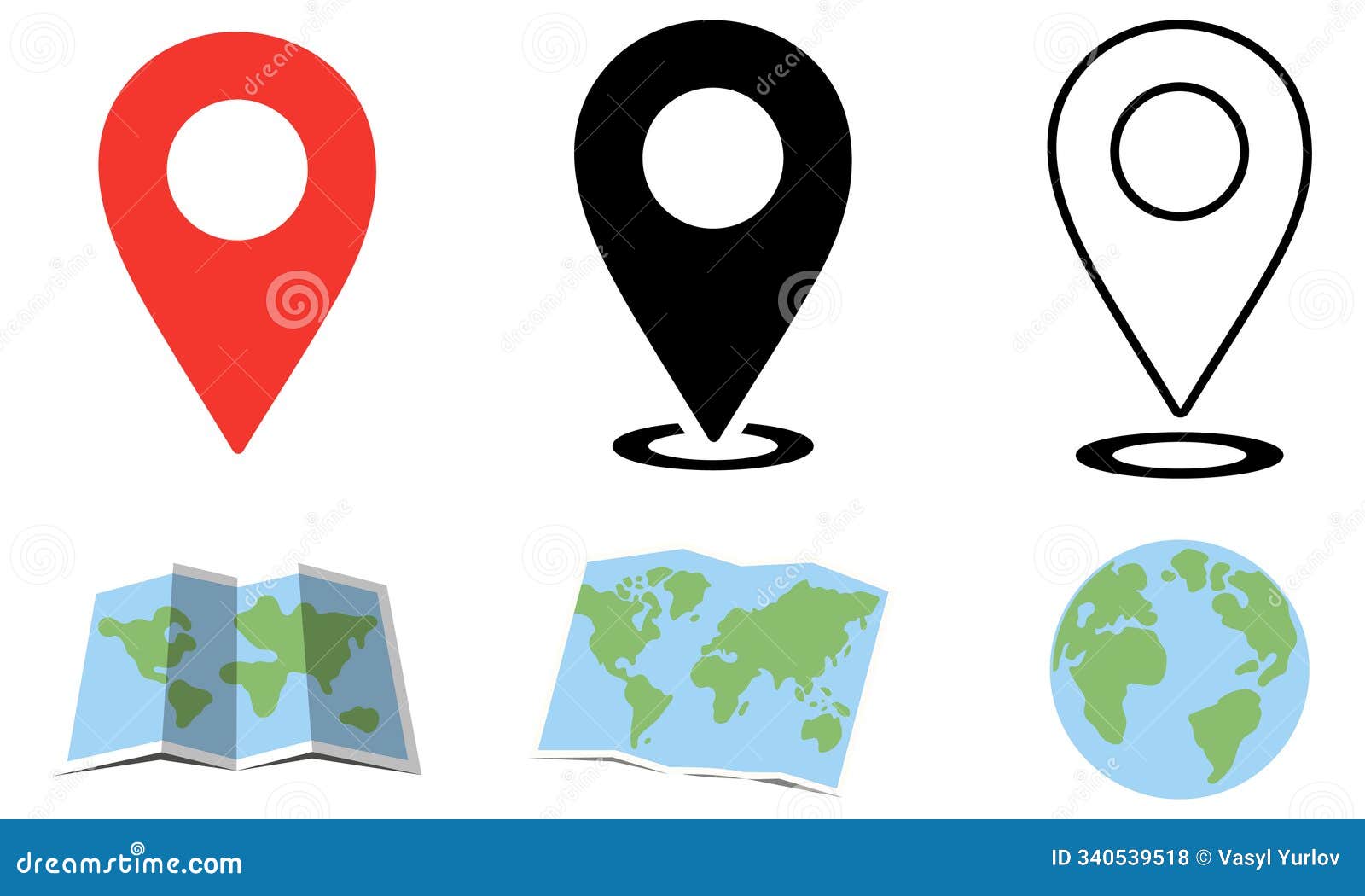 Set of Map Pin Location Icons. Template for Colored Icons for Location ...