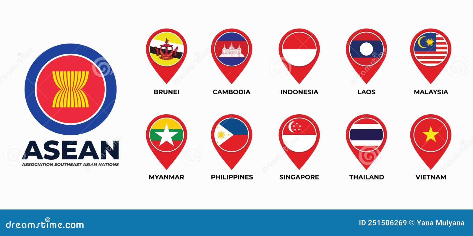 ASEAN And Membership Flags . Businessman Hand Hold And Raise Up ...