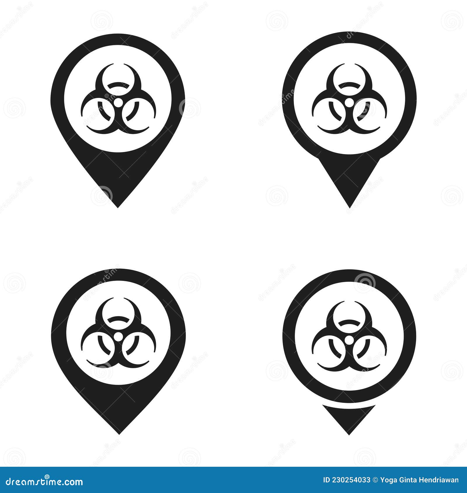 Set of Map Pointer with Biohazard Icon. Warning Toxic. Dangerous Area ...