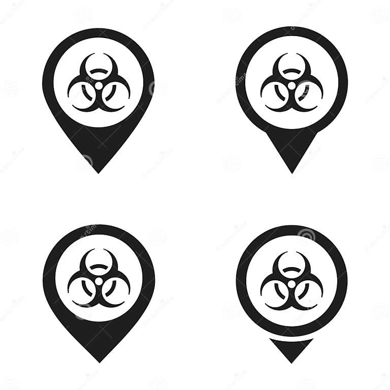 Set of Map Pointer with Biohazard Icon. Warning Toxic. Dangerous Area ...