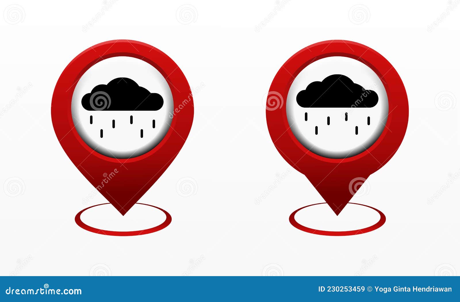Set of Map Pointer with Cloud and Rain Icon. Red Map Pin. Downpour ...