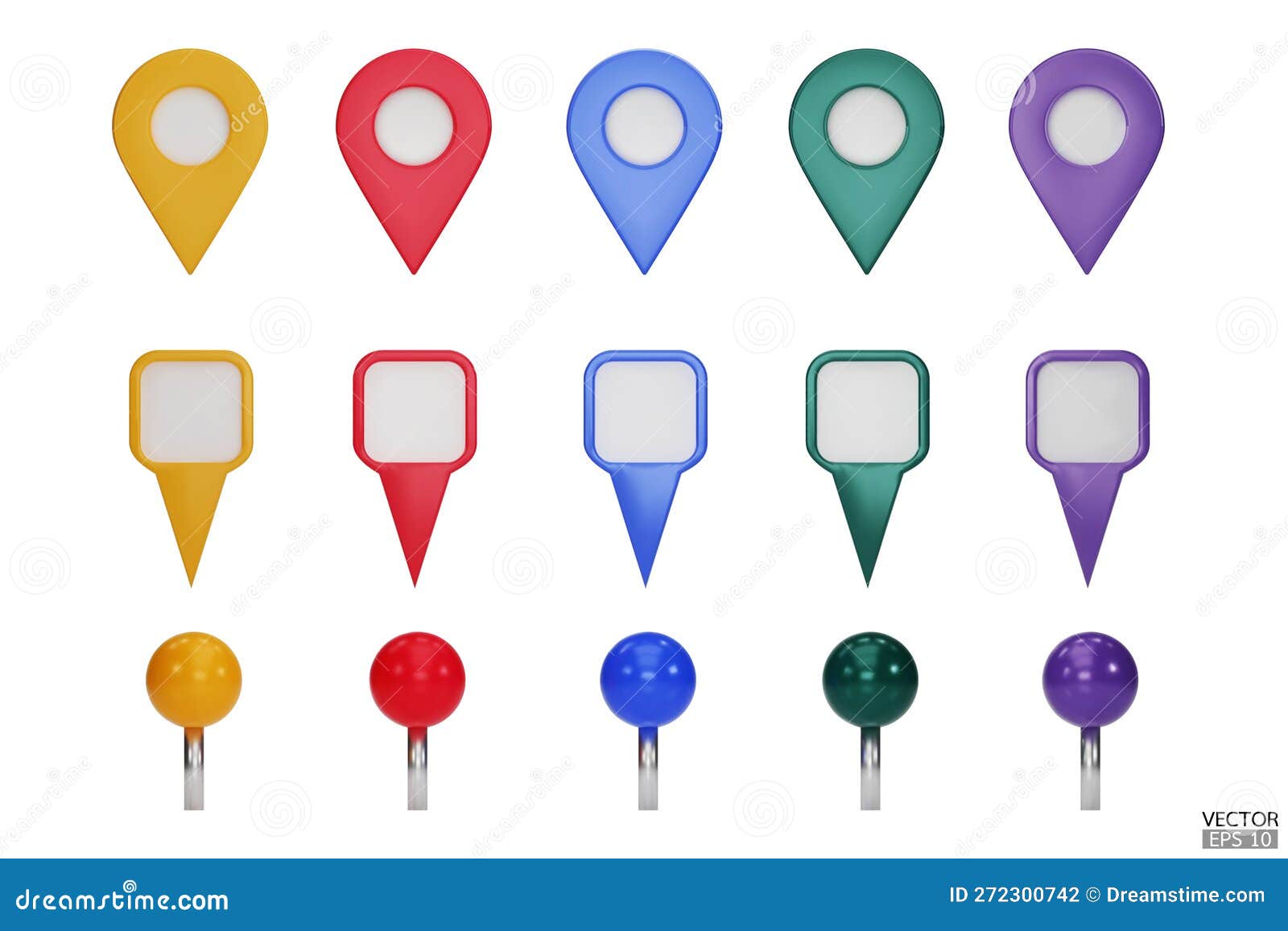 Set of Map Pointers in Various Colors Isolated on White Backgrounds. Location Pin or Navigation ...