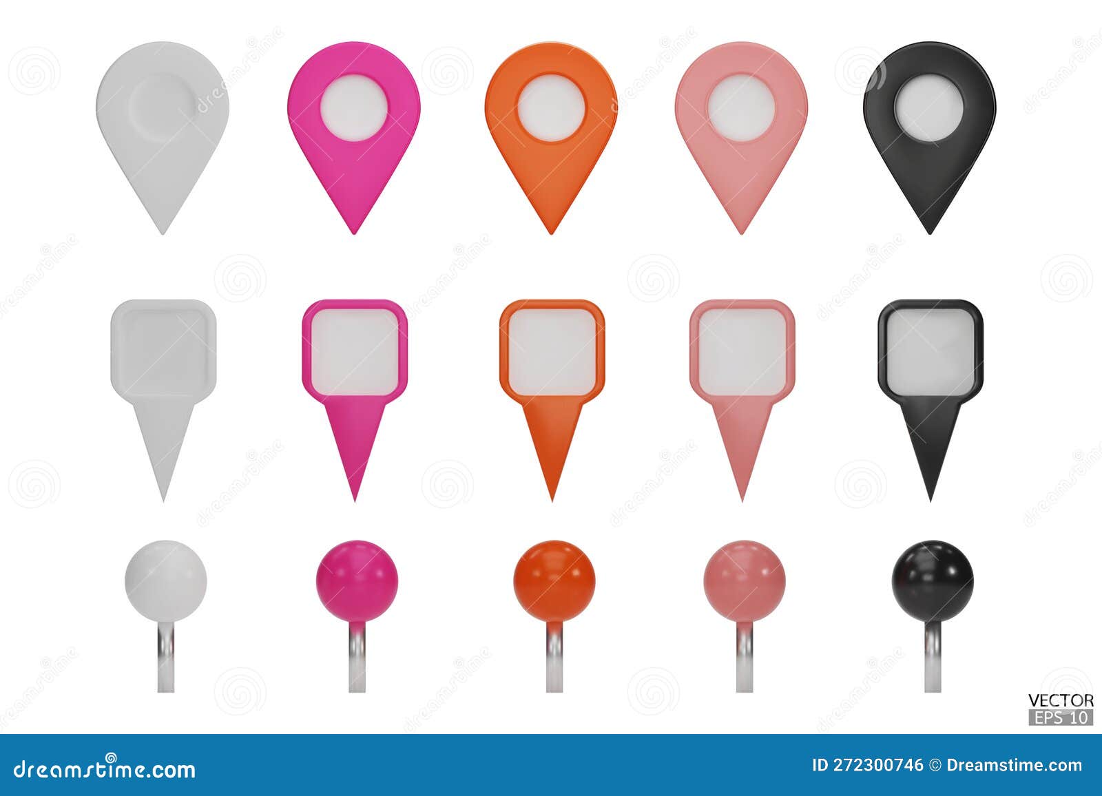 Set of Map Pointers in Various Colors Isolated on White Backgrounds. Location Pin or Navigation ...
