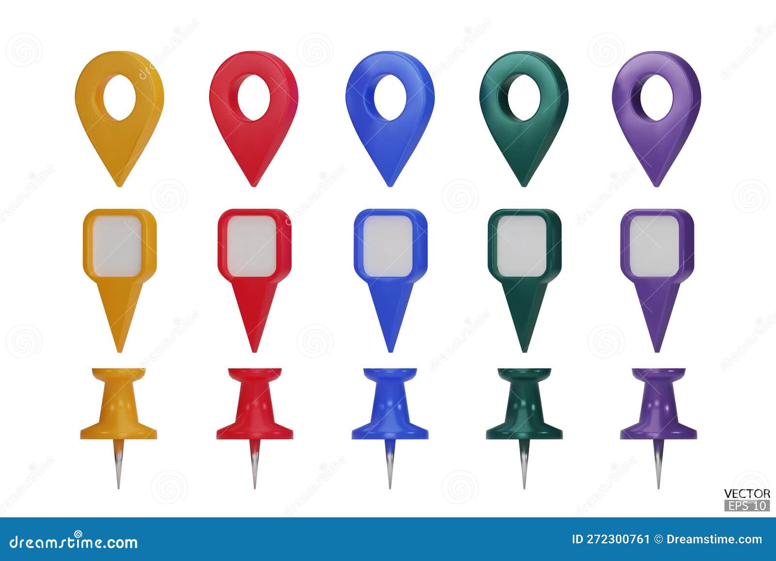 Set of Map Pointers in Various Colors Isolated on White Backgrounds. Location Pin or Navigation ...