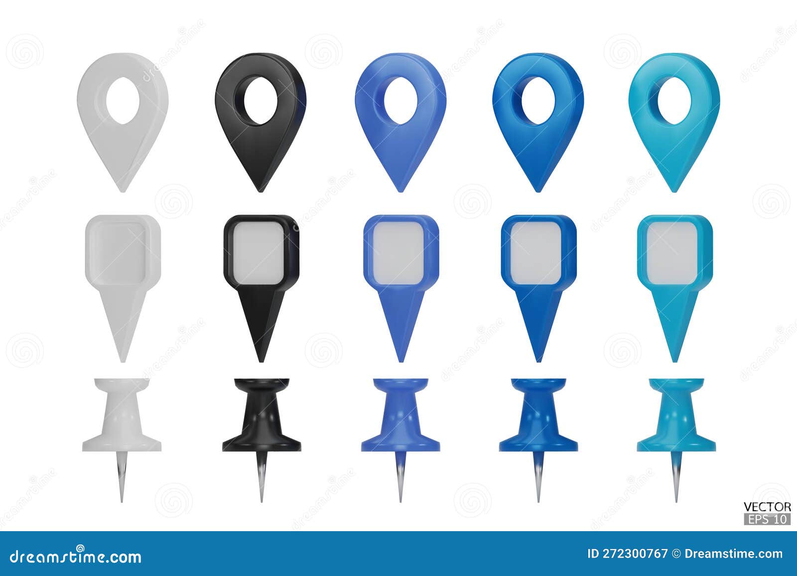 Set of Map Pointers in Various Colors Isolated on White Backgrounds ...