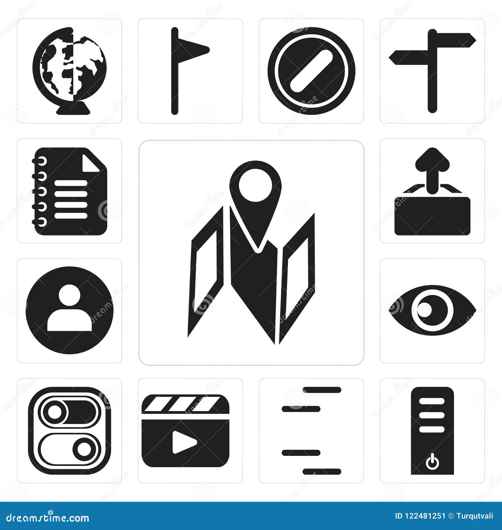 Set Of Map, Server, Lines, Video Player, Switch, View, User, Upload ...