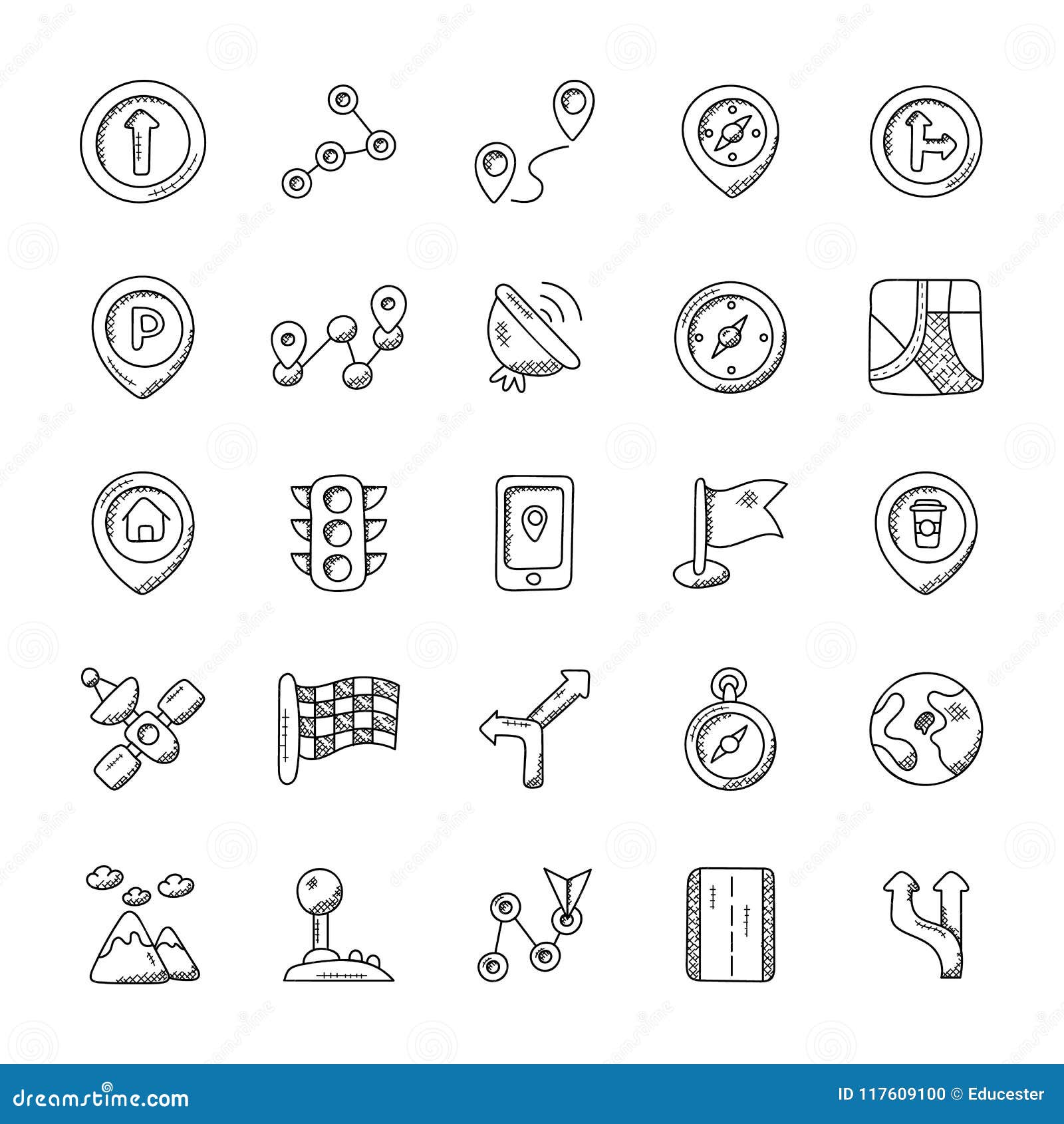 Set of Mapping Tools and Navigation Symbols Stock Illustration ...
