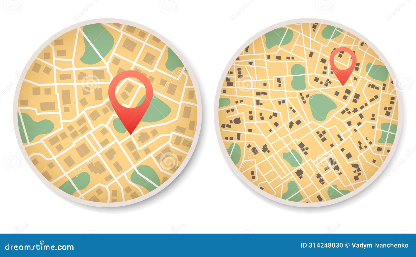 Set of Maps Abstract Background with Markers. Map with Red Point. Local ...