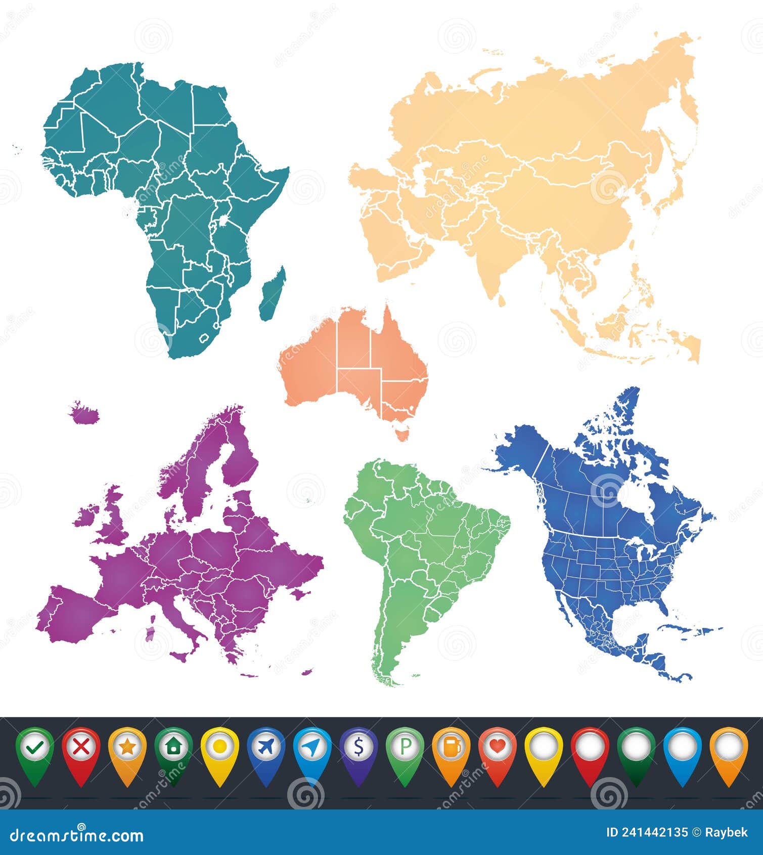Set Maps of Continents with Borders Illustration de Vecteur ...