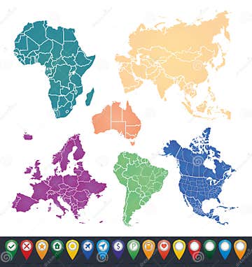 Set Maps of Continents with Borders Editorial Image - Illustration of ...