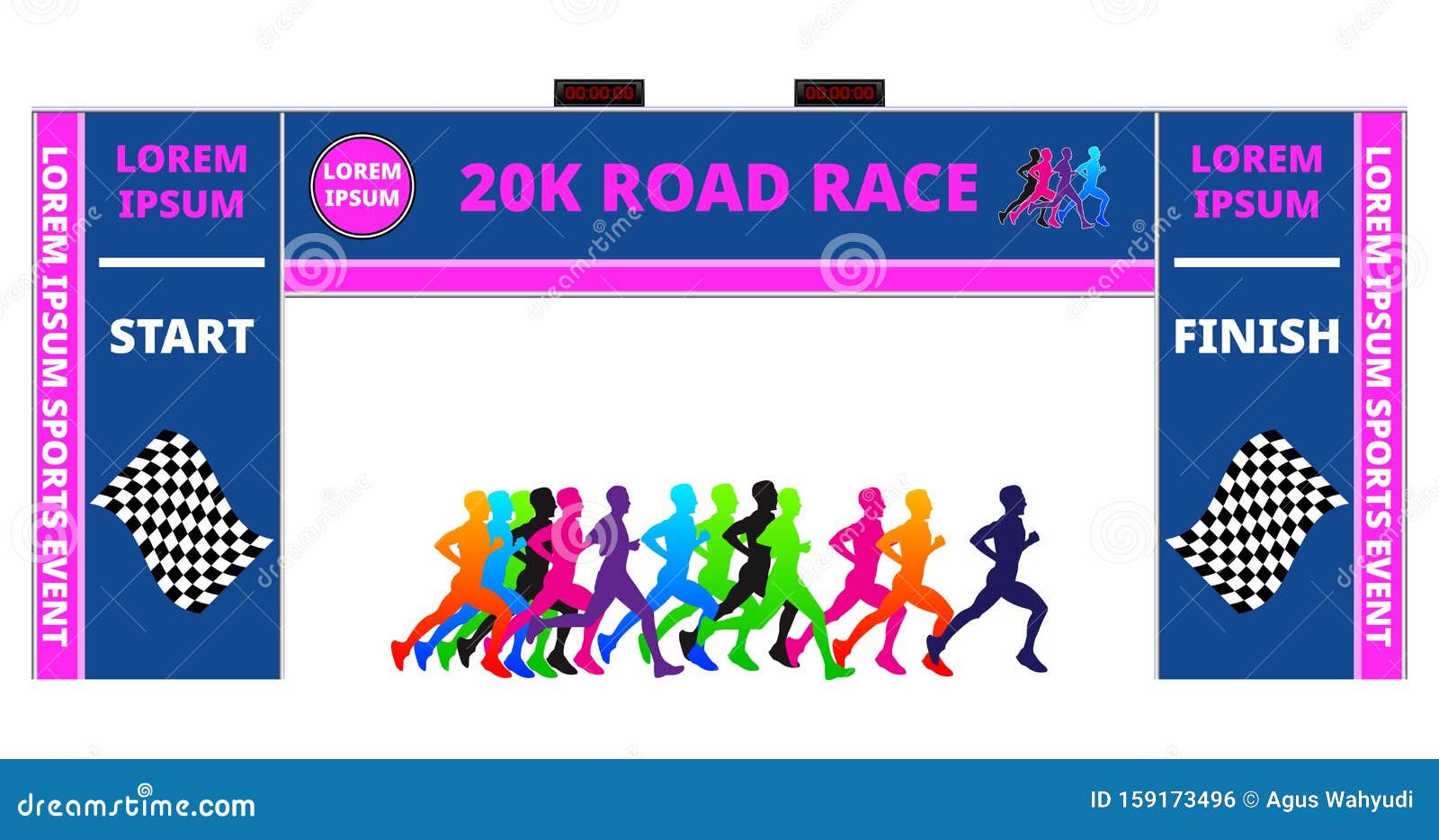 Set of Marathon Start Finish Line. Stock Illustration - Illustration of ...