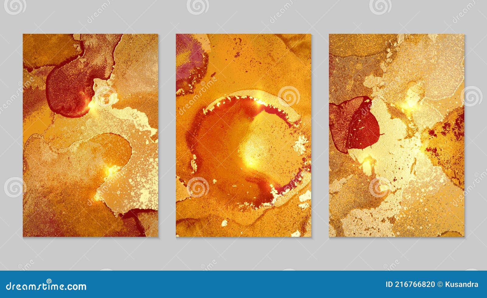 Set of Marble Patterns. Amber and Gold Geode Textures with Glitter ...